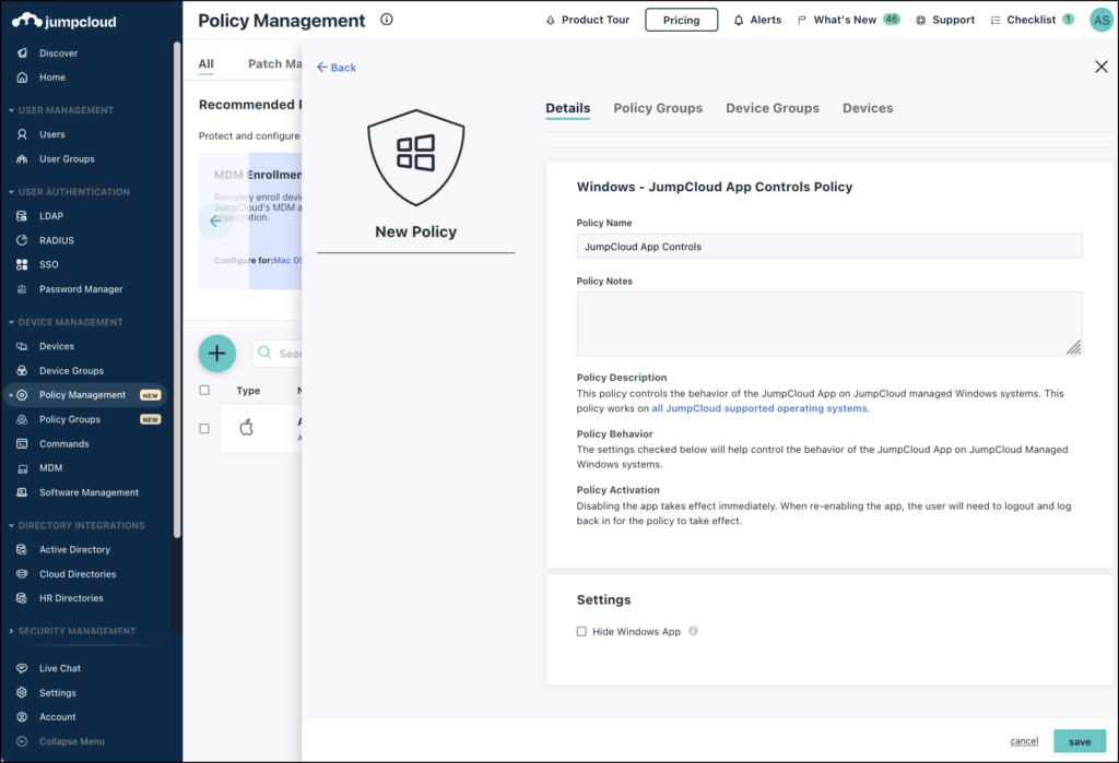 Hide Windows App Using a Policy - JumpCloud