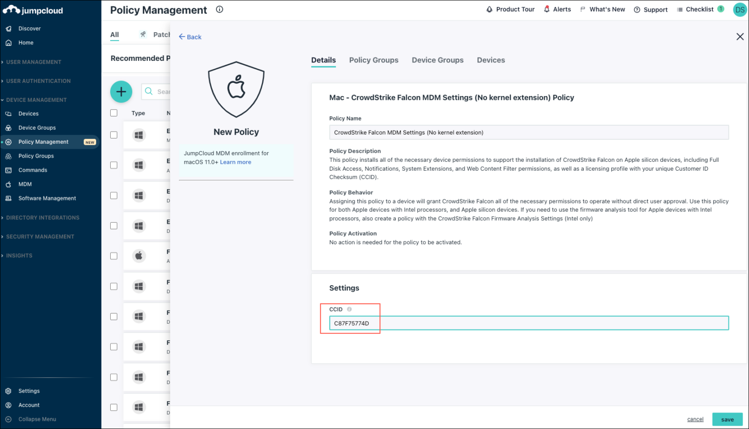 Install the CrowdStrike Falcon Agent - JumpCloud