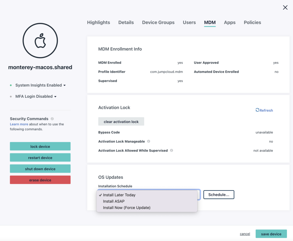 Schedule an OS Update for a MacOS Device - JumpCloud