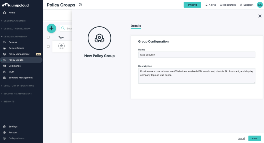 Create a Policy - JumpCloud