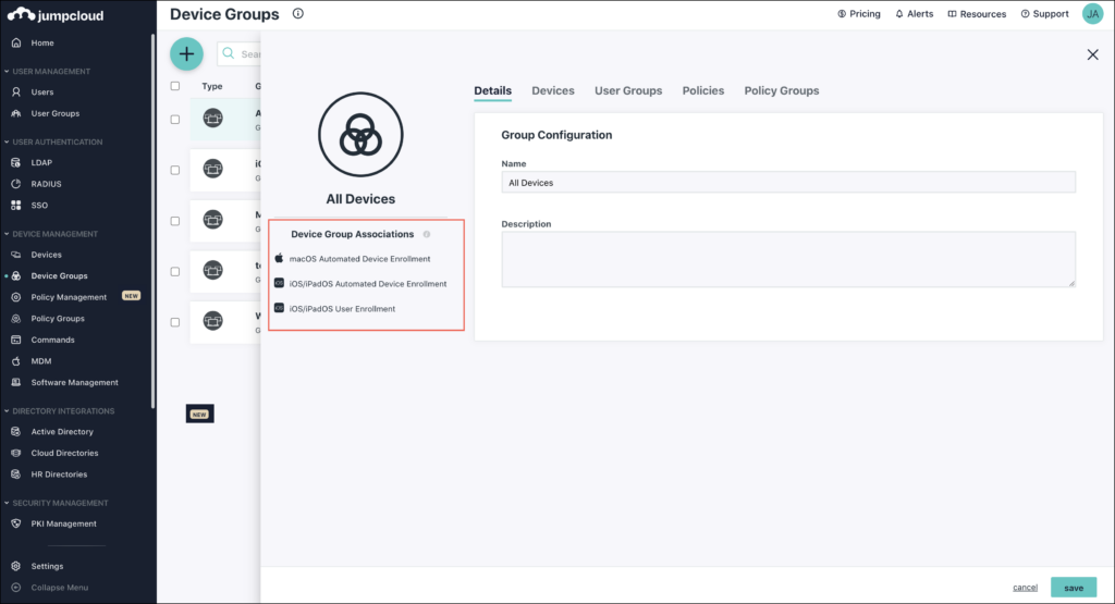 Change a Default Device Group for Apple Devices - JumpCloud