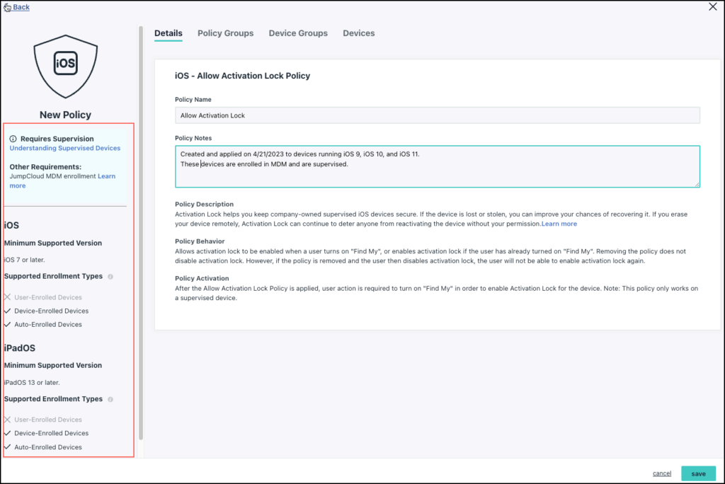 Create a Policy - JumpCloud