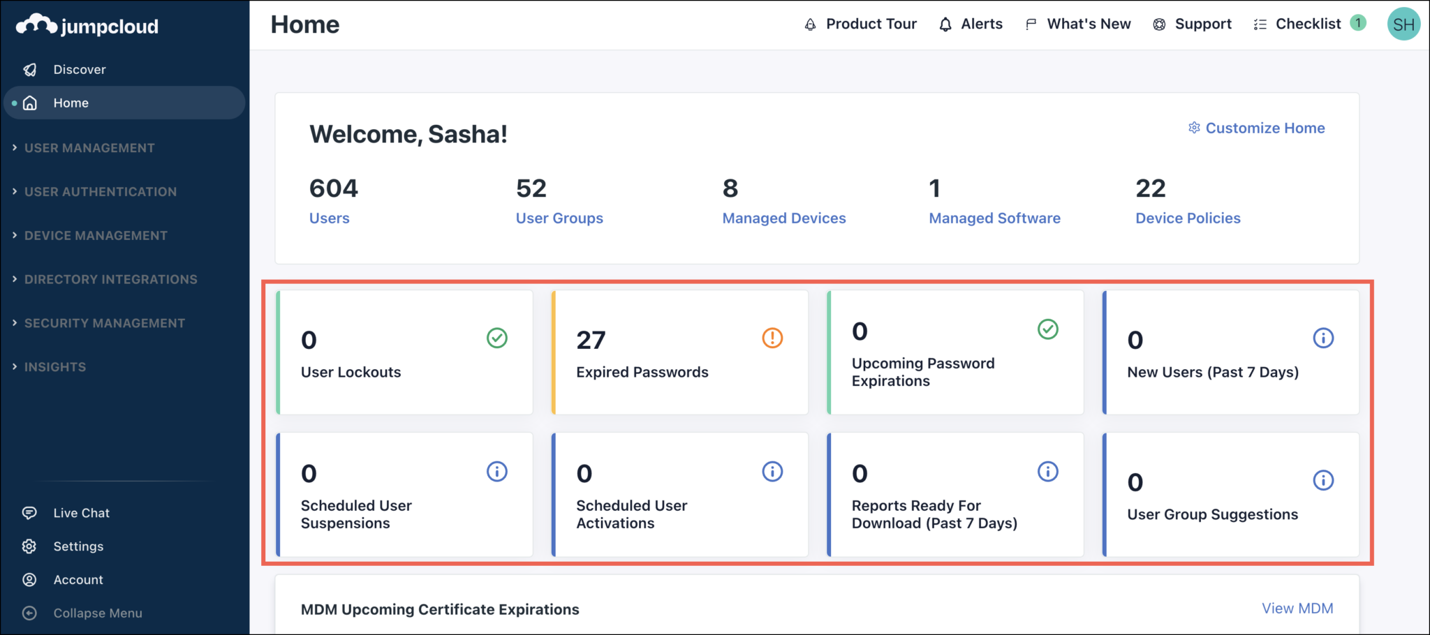 Admin Portal Homepage - JumpCloud