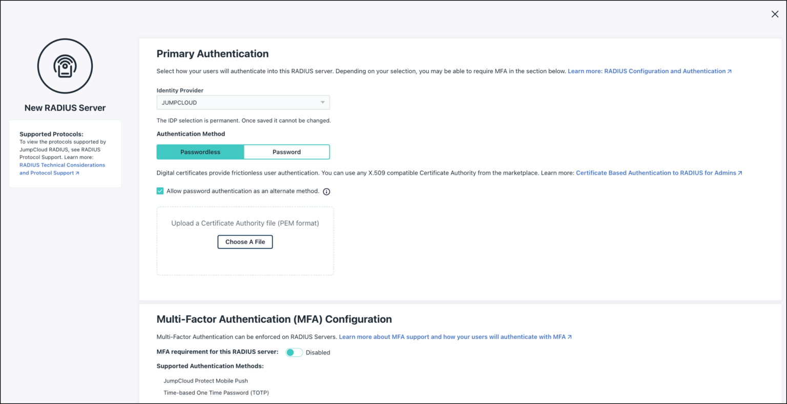 Certificate Based Authentication to RADIUS for Admins - JumpCloud