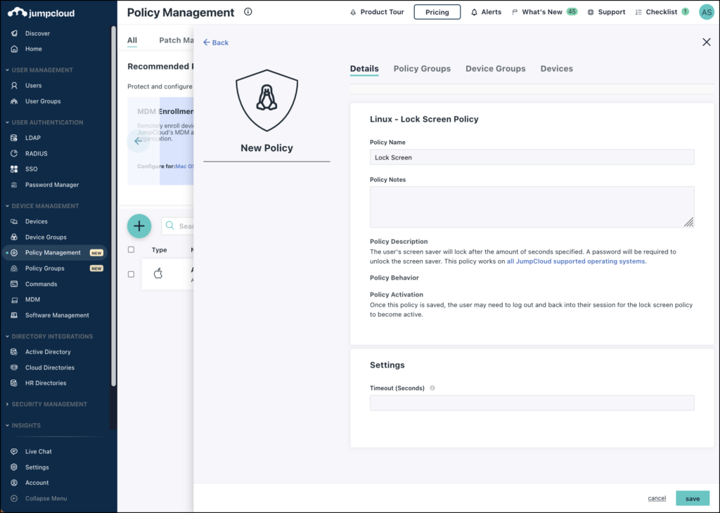 Create A Linux Lock Screen Policy Jumpcloud