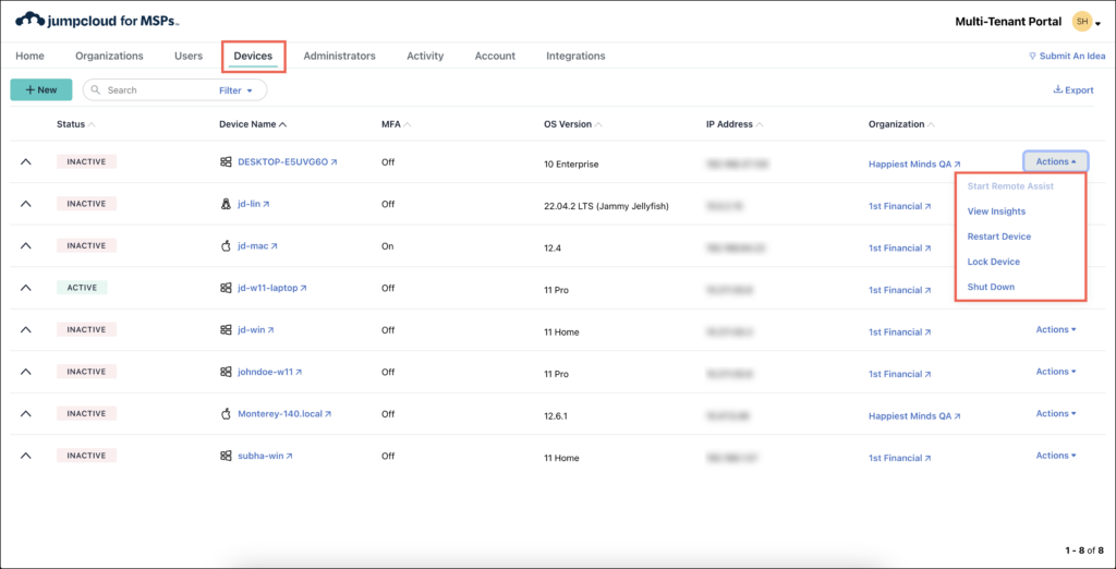 Manage Devices in the MTP - JumpCloud