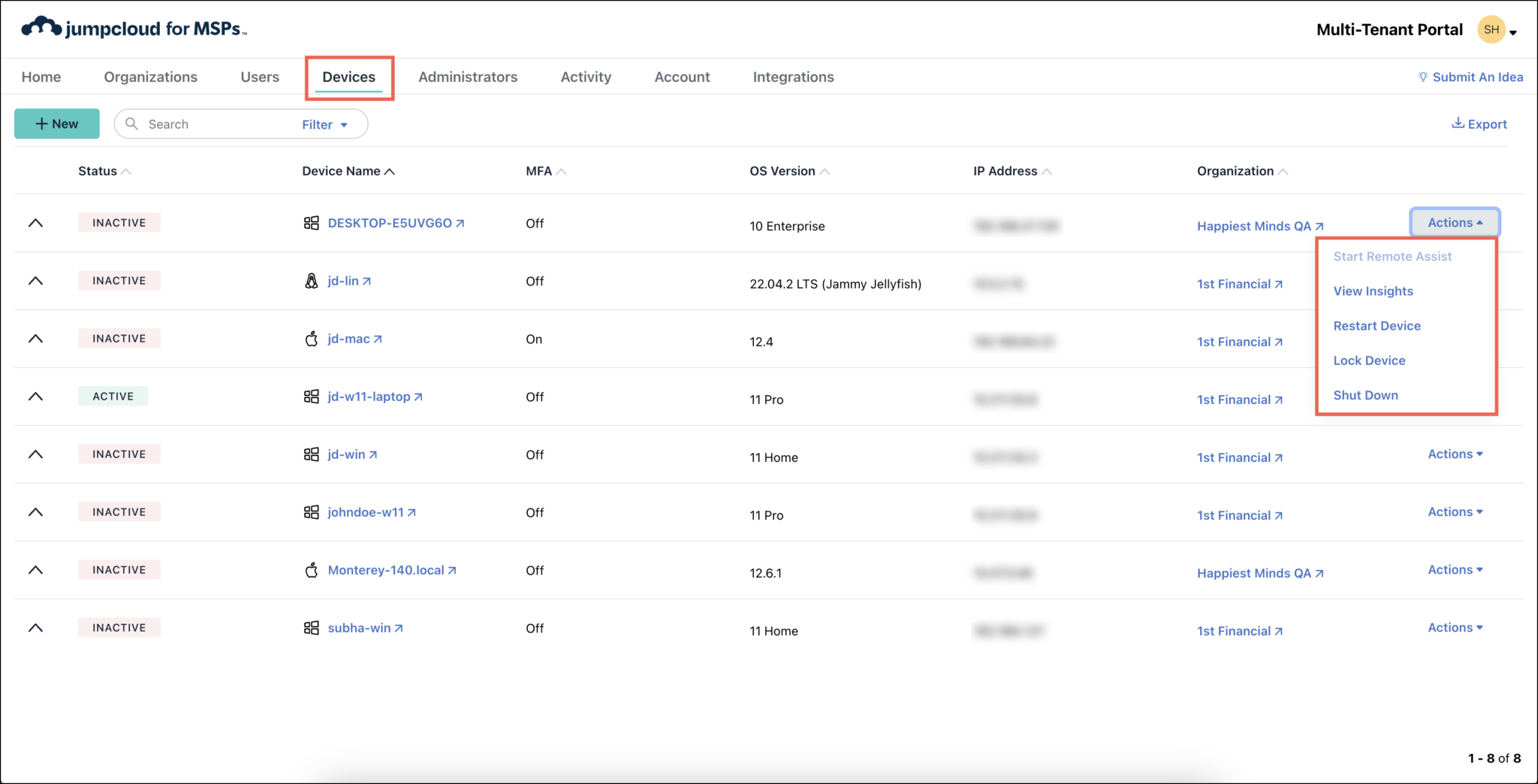 Manage Devices in the MTP - JumpCloud