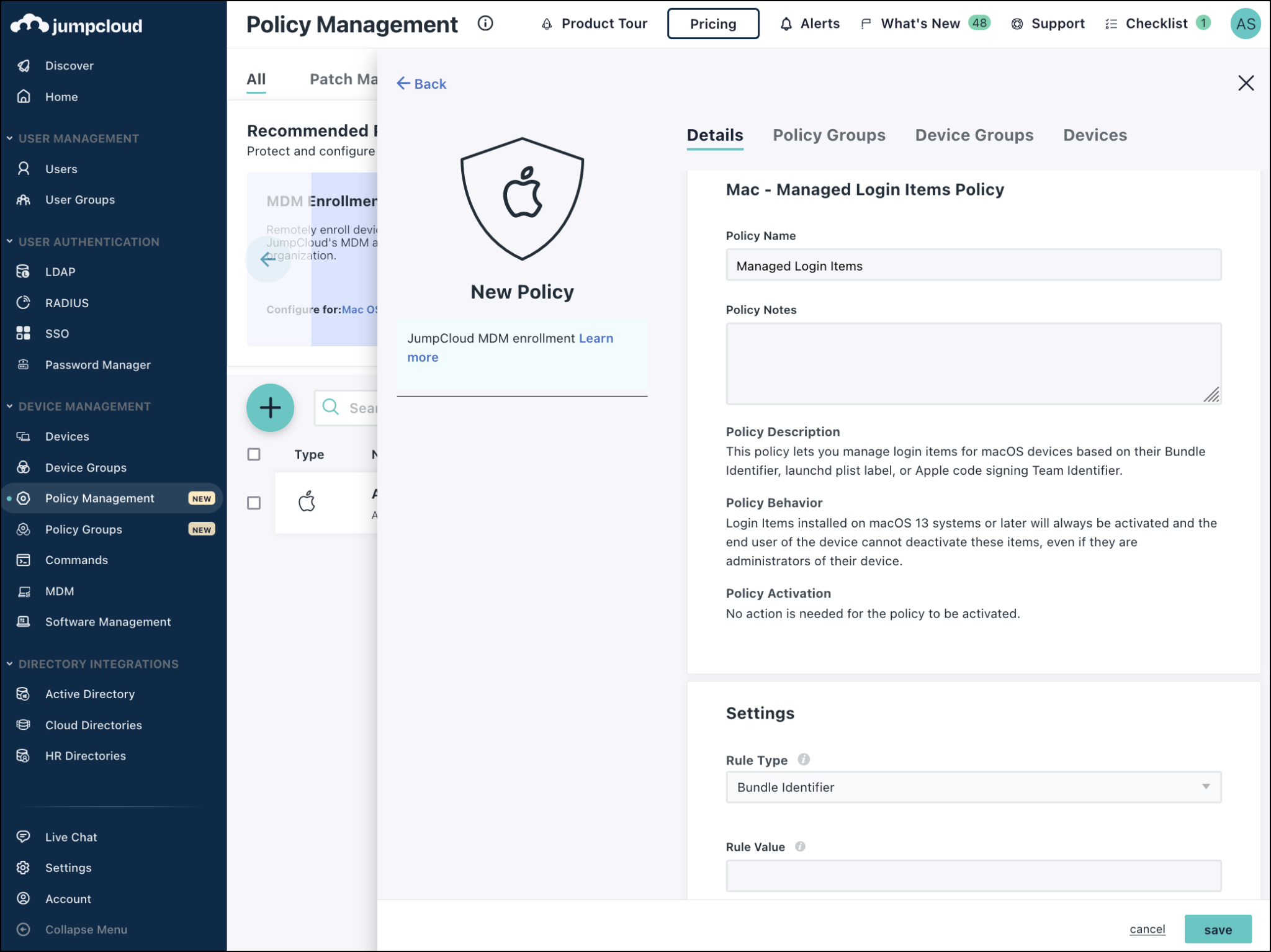 Create a Mac Managed Login Items Policy - JumpCloud