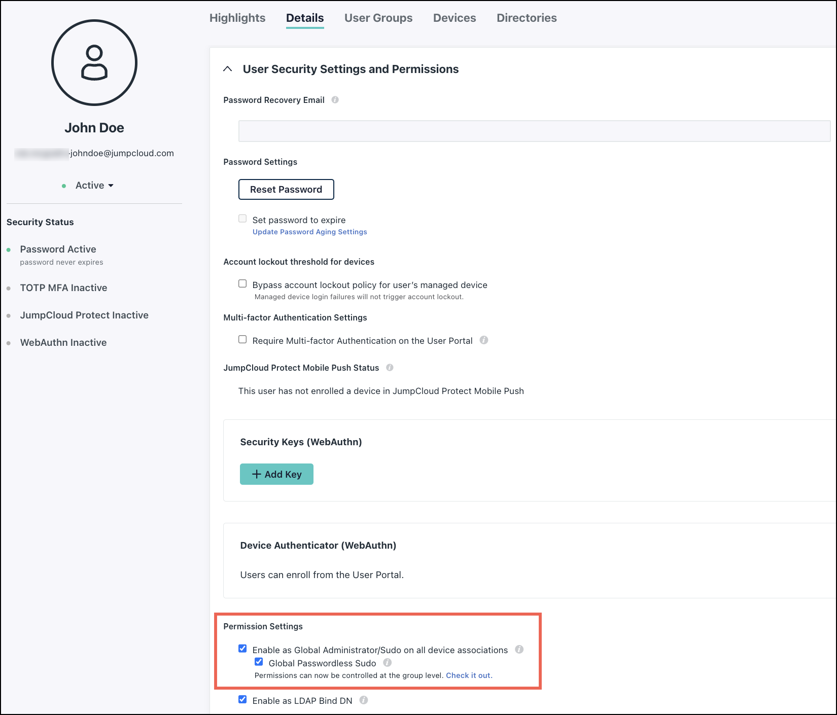 Set Admin/Sudo Permissions - JumpCloud