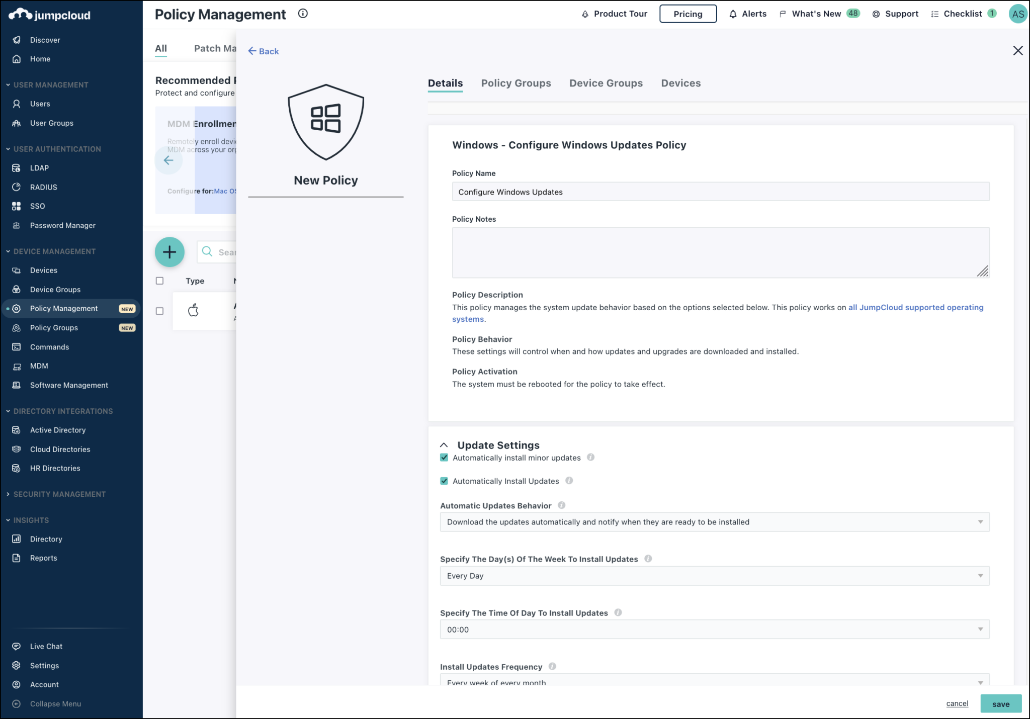 Create a Configure Windows Updates Policy - JumpCloud