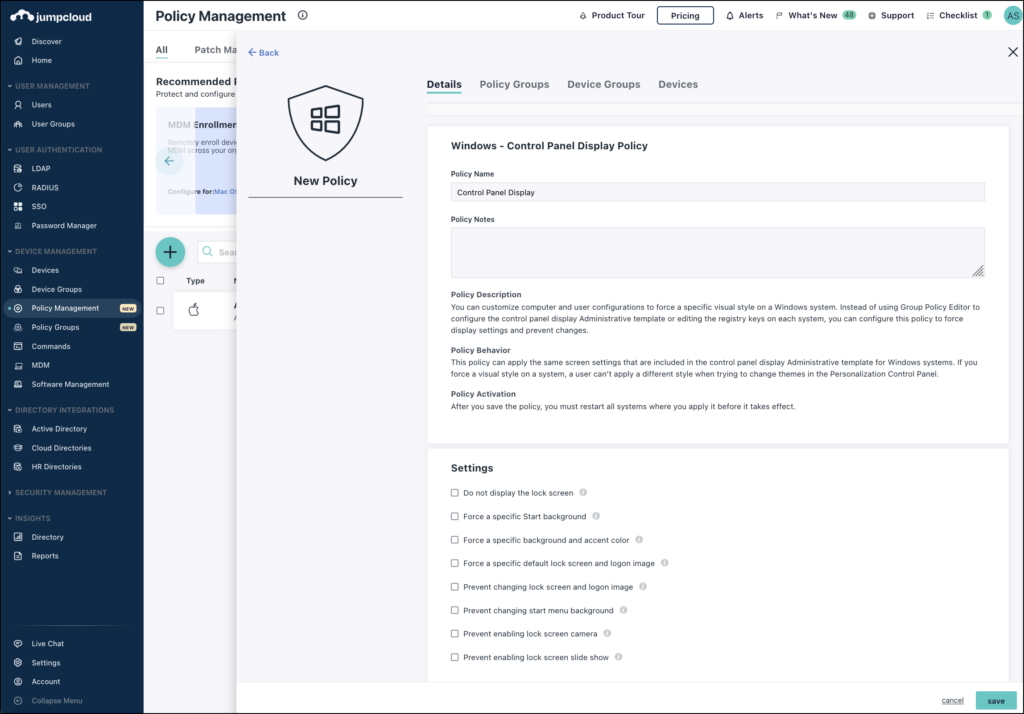 Create a Windows Control Panel Display policy - JumpCloud