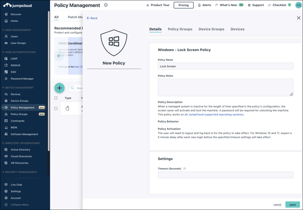 Create a Windows Lock Screen Policy - JumpCloud