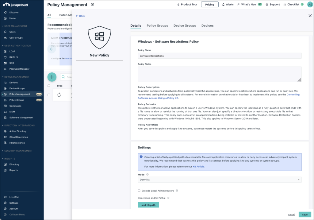 Restrict Software on Windows Devices Using a Policy - JumpCloud