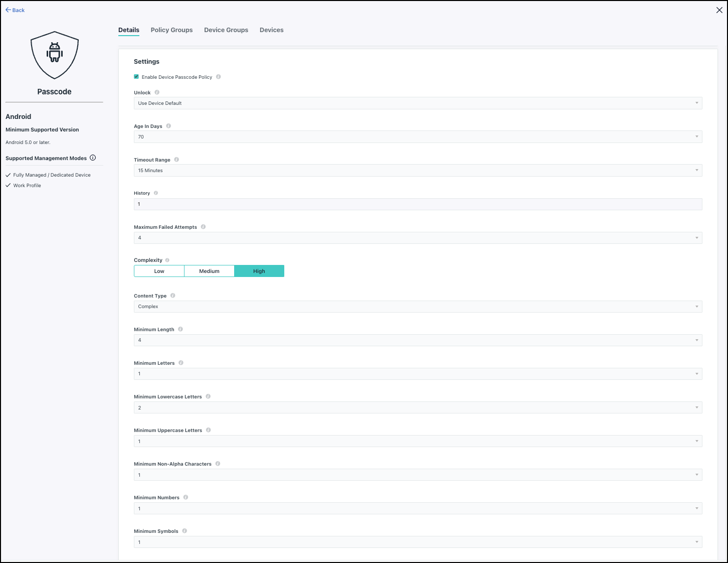 Create an Android Passcode Policy - JumpCloud