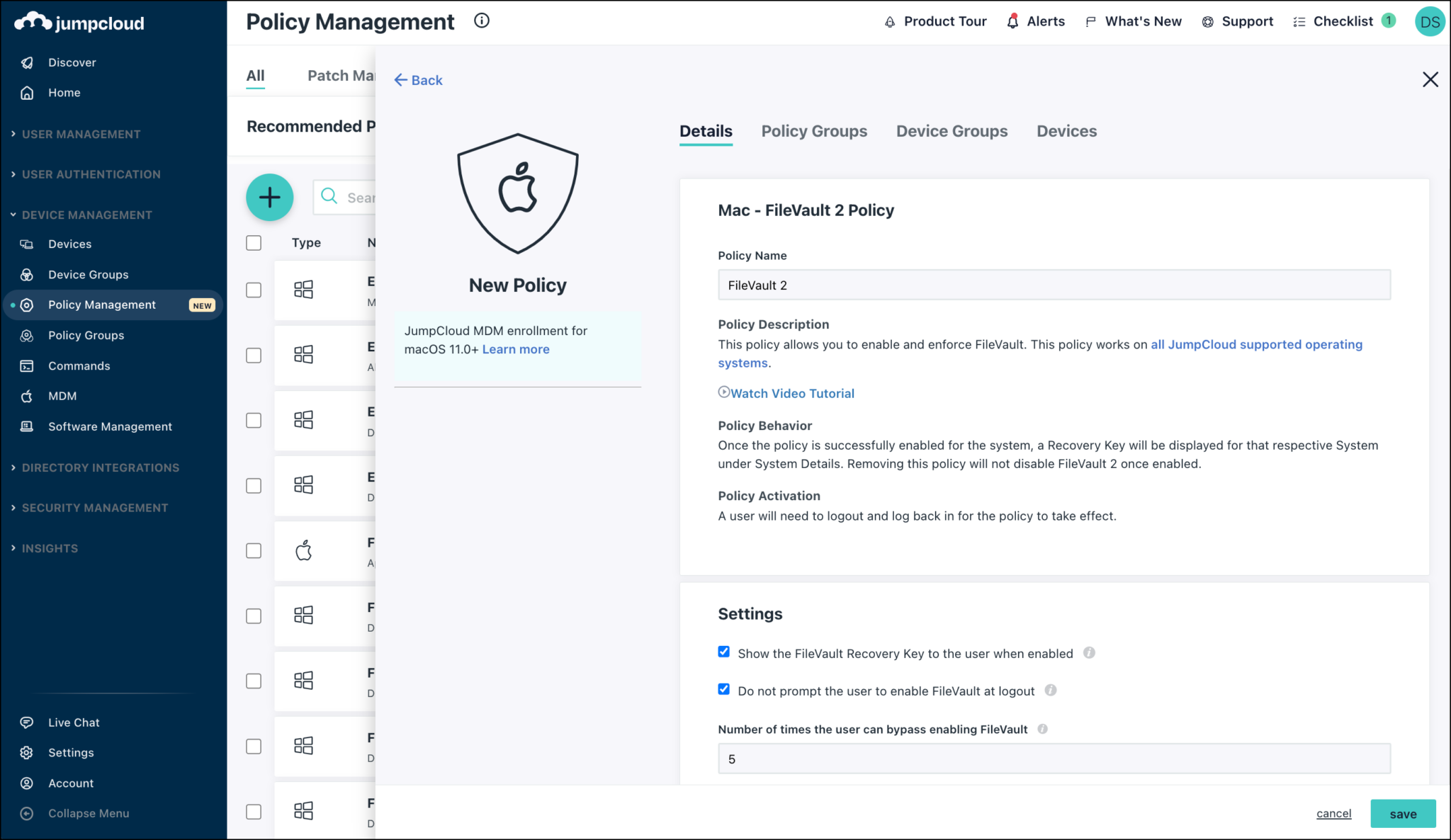 Create a Mac FileVault 2 Policy - JumpCloud