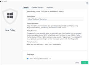 Manage Windows Biometrics Using a Policy - JumpCloud