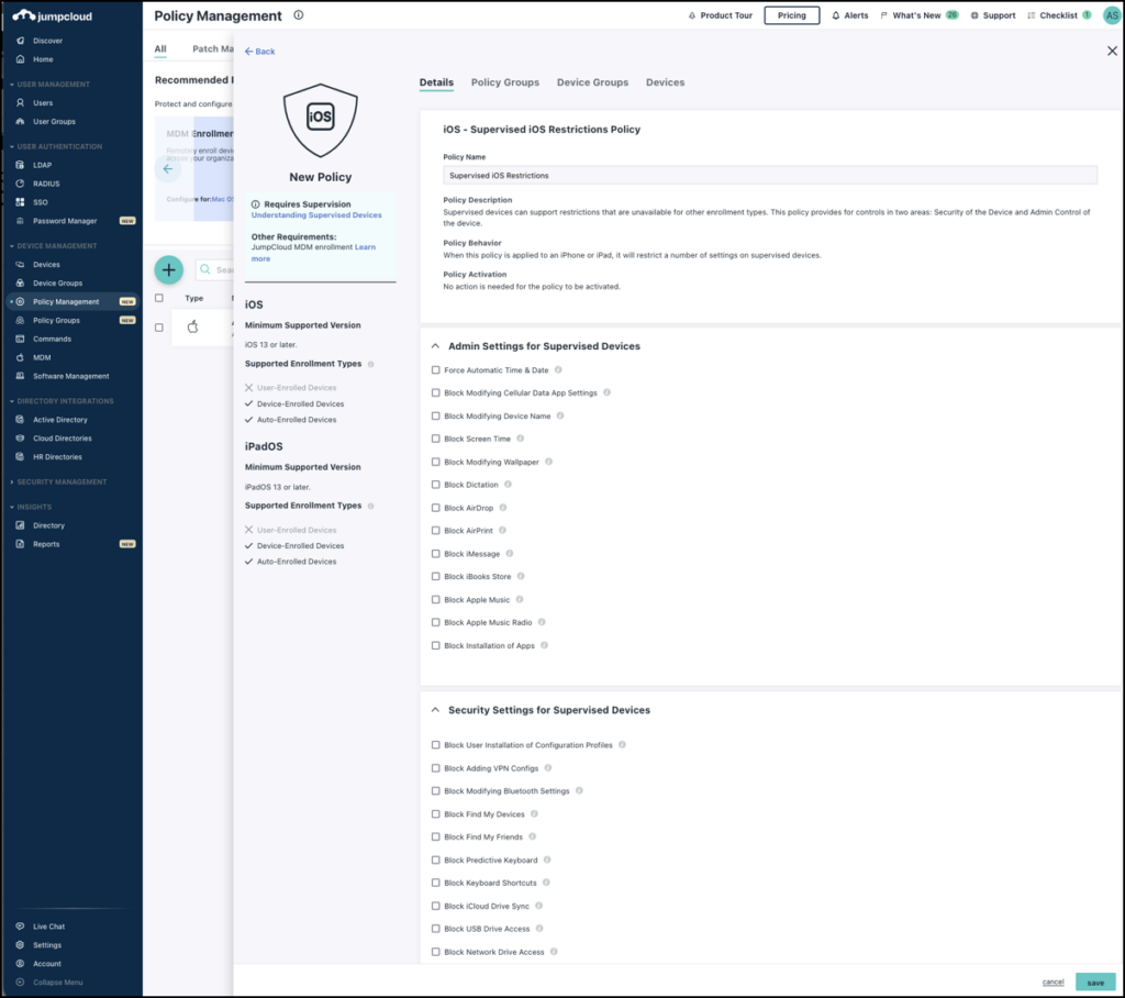 Create an iOS Supervised Restrictions Policy - JumpCloud