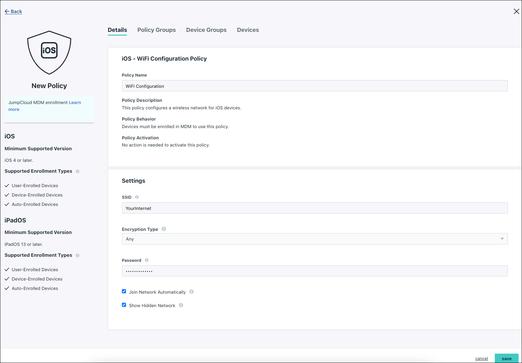 Create A Mac Or Ios Wifi Configuration Policy Jumpcloud