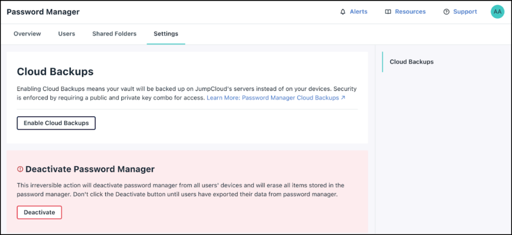 Enable JumpCloud Password Manager Cloud Backups - JumpCloud