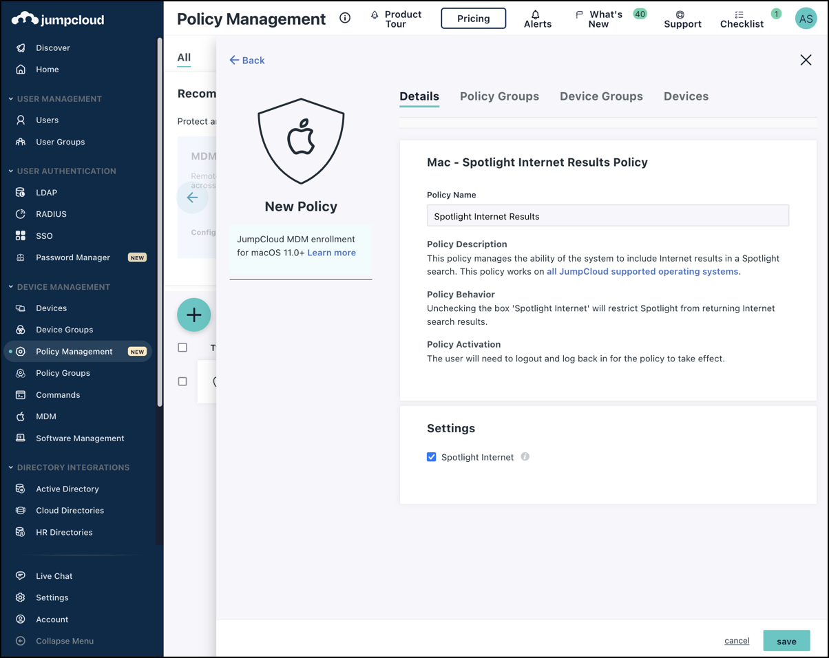 Create a Mac Spotlight Internet Results Policy - JumpCloud