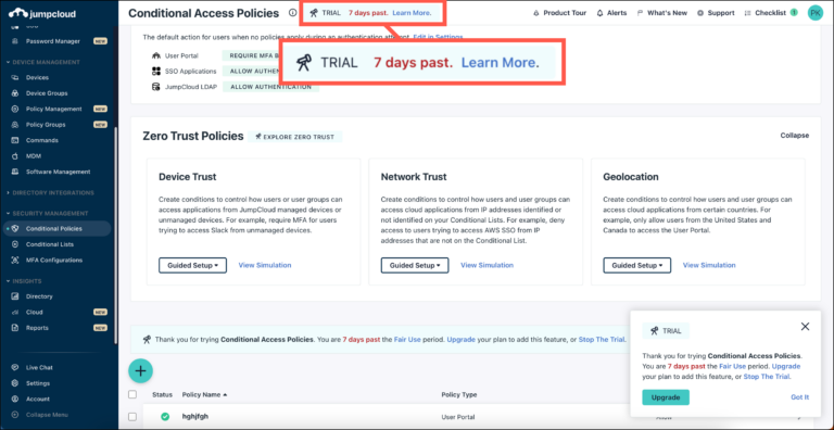 Get Started: Feature Trials - JumpCloud