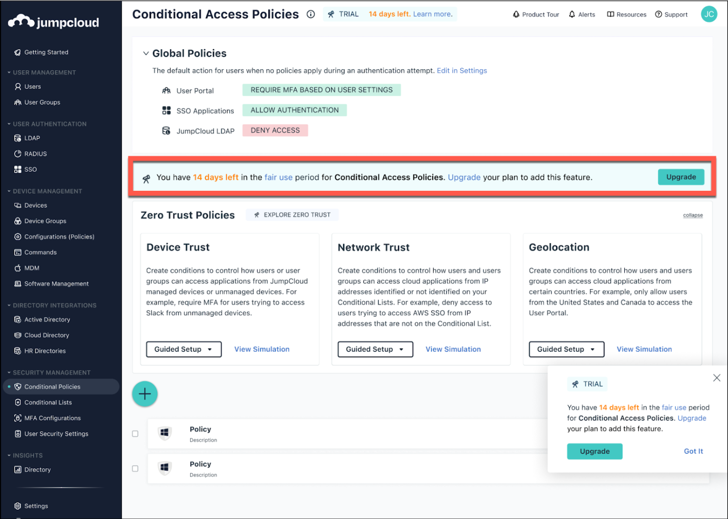 Get Started: Feature Trials - JumpCloud