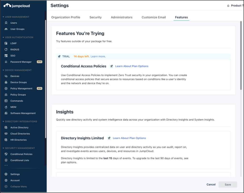 Get Started: Feature Trials - JumpCloud