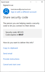 Windows 10 Quick Assist Command - JumpCloud