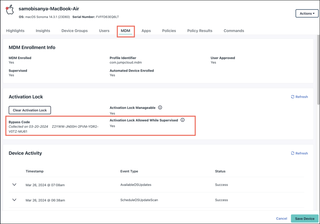Create a Mac or iOS Activation Lock Policy - JumpCloud