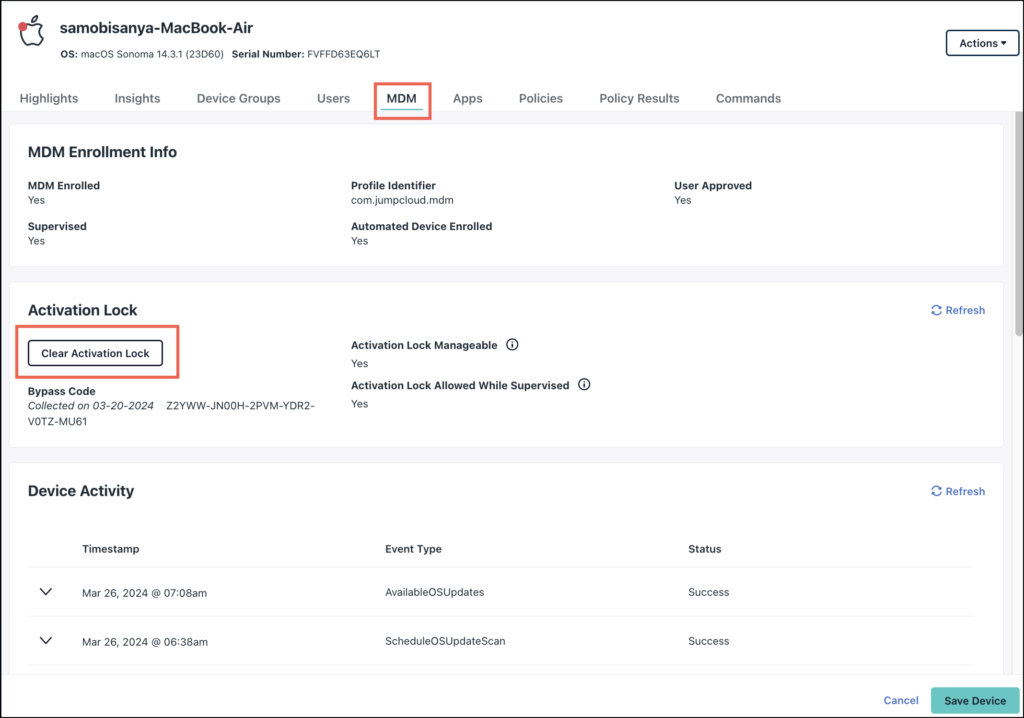 Create a Mac or iOS Activation Lock Policy - JumpCloud