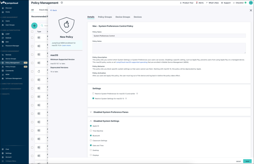 Create a Mac System Preferences Control Policy - JumpCloud