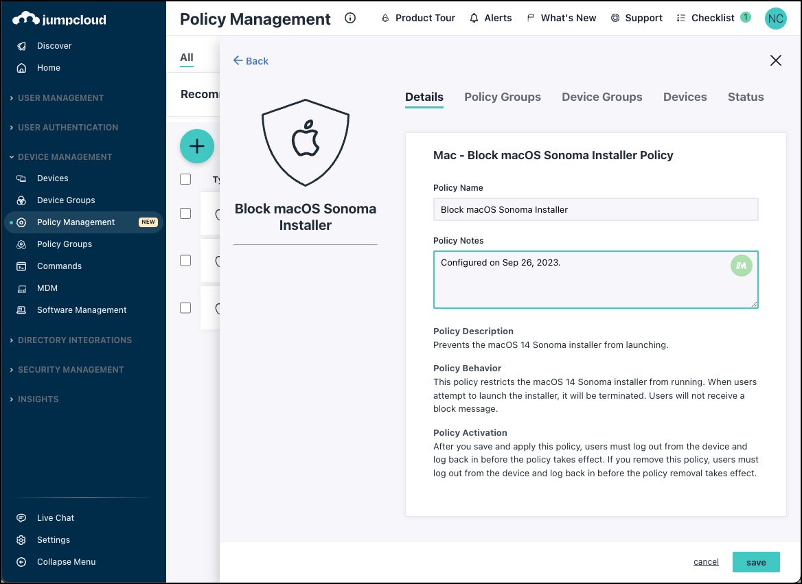 Create a Mac Policy to Delay or Block Sonoma - JumpCloud