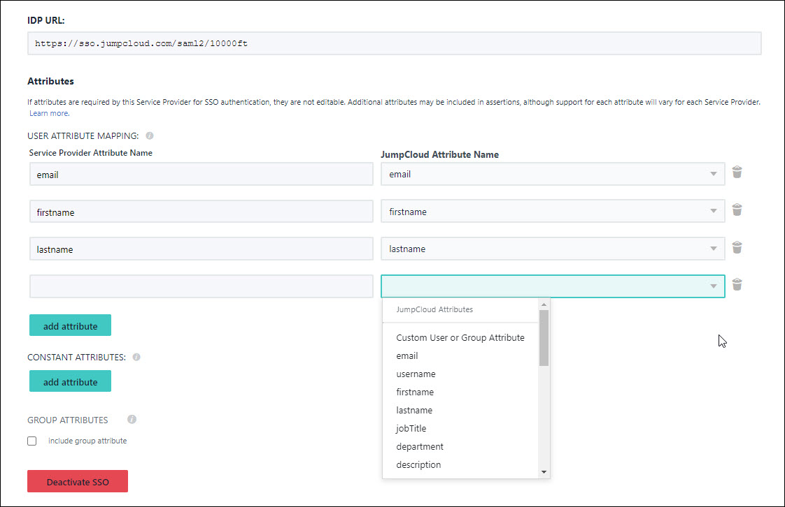 Configure User Attributes for SAML Connectors - JumpCloud