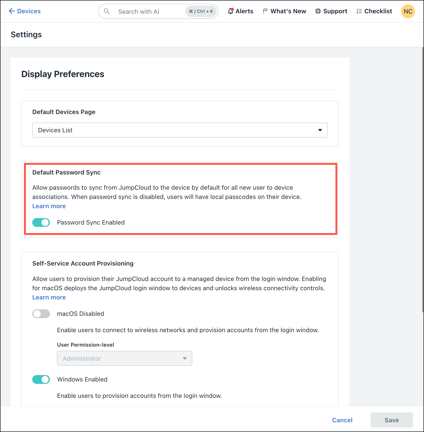 Device Password Sync Jumpcloud