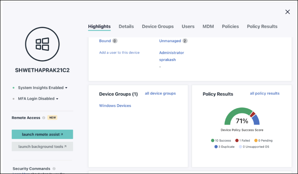 View Policy Results - JumpCloud