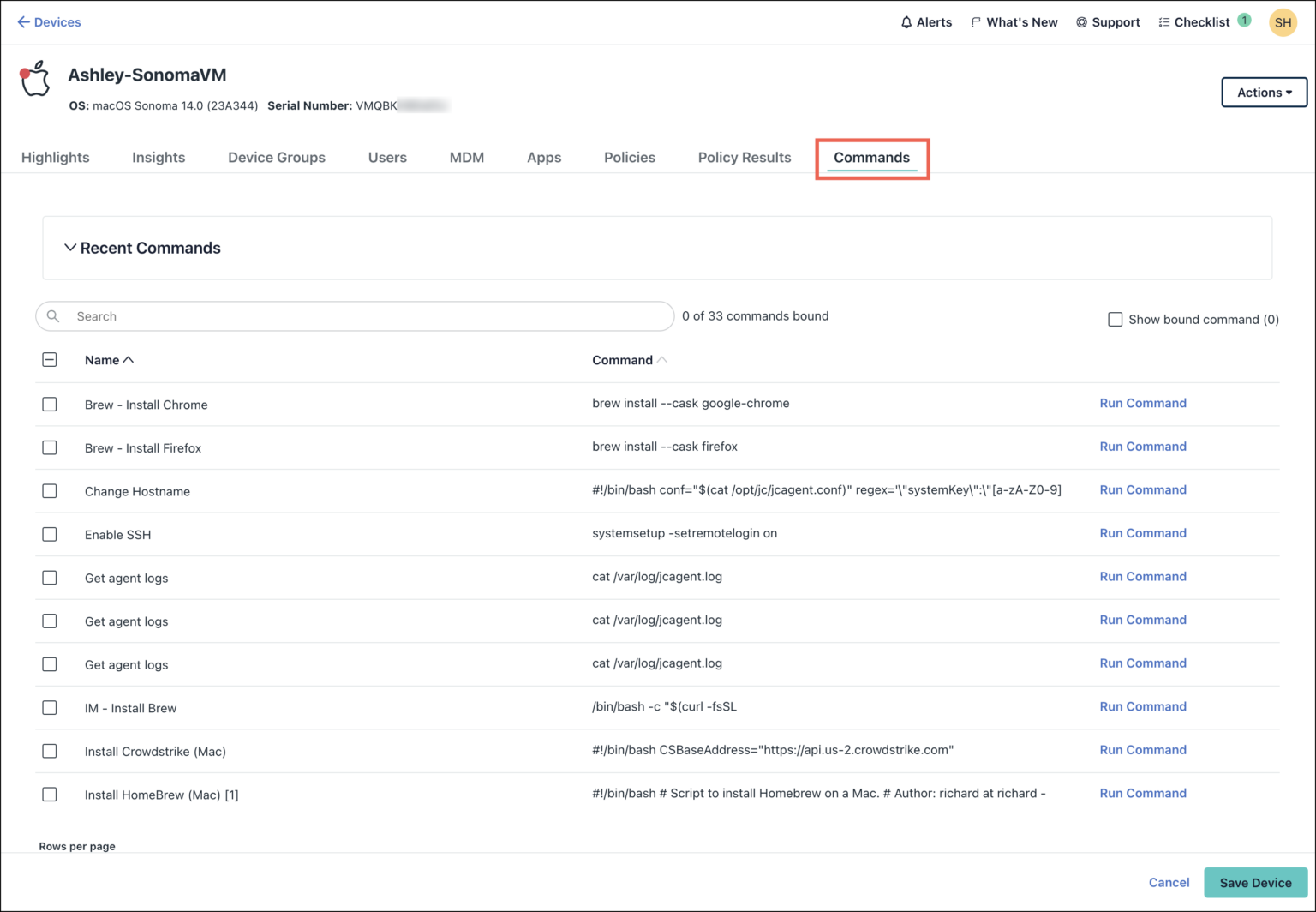 Admin Portal Devices List - JumpCloud