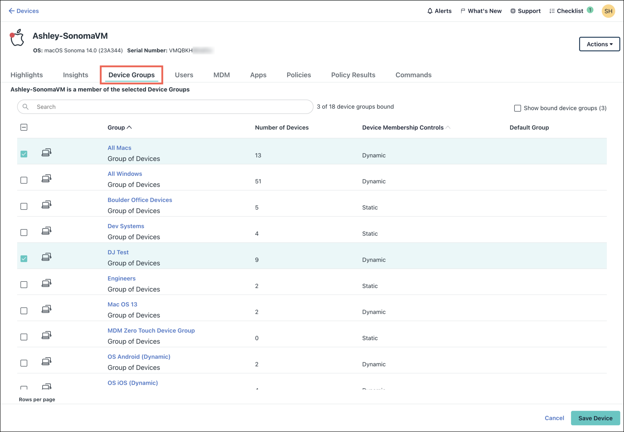 Admin Portal Devices List - JumpCloud