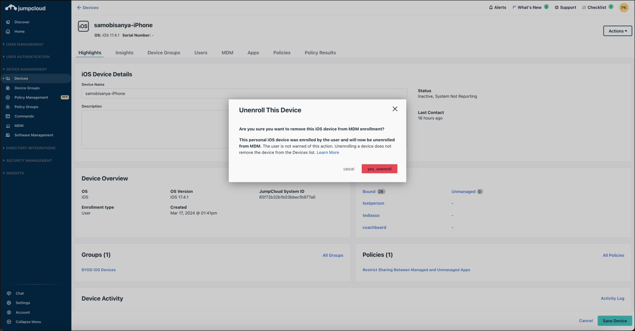 MDM Commands - JumpCloud