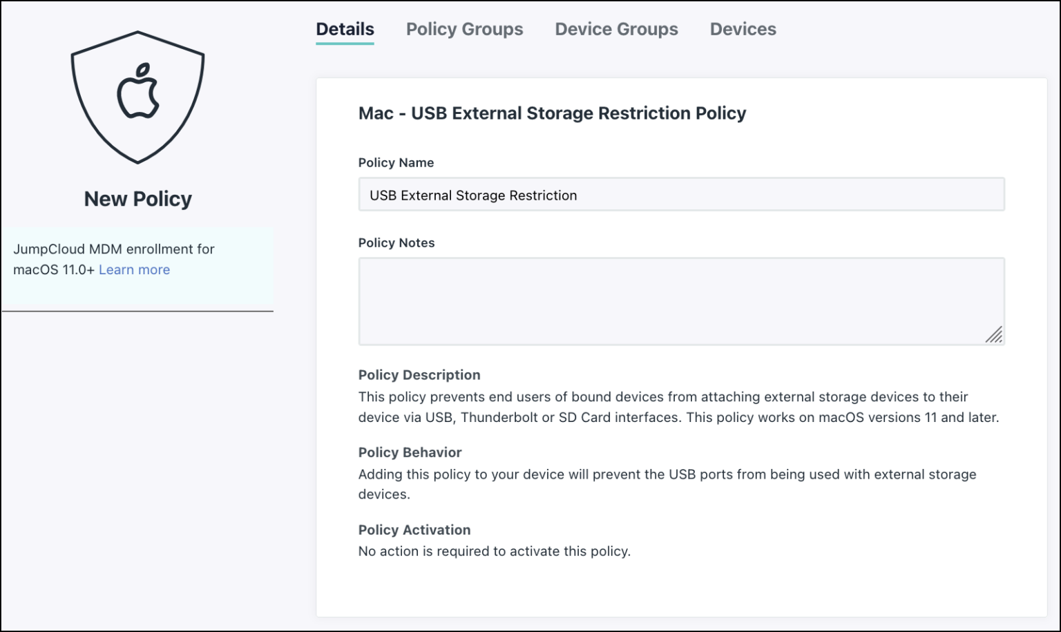 Create a Mac USB External Storage Restriction Policy - JumpCloud