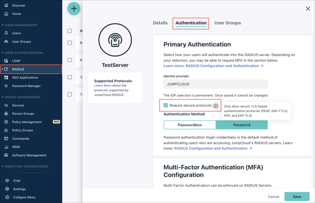 Manage Insecure RADIUS Protocols - JumpCloud