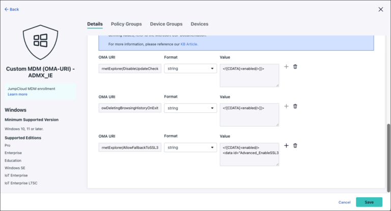 Create a Custom Windows MDM (OMA URI) Policy - JumpCloud