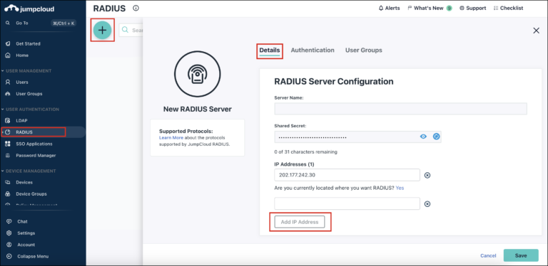 RADIUS Configuration and Authentication - JumpCloud