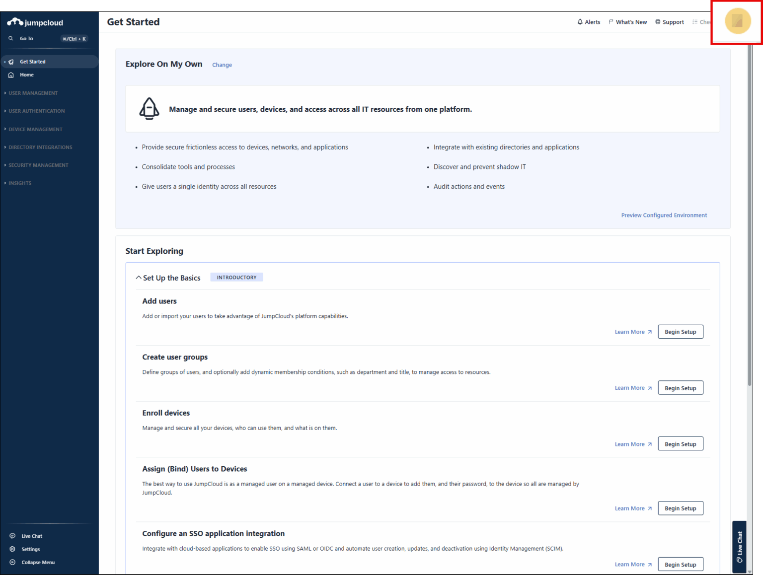 Updated Admin Portal Left Navigation - JumpCloud