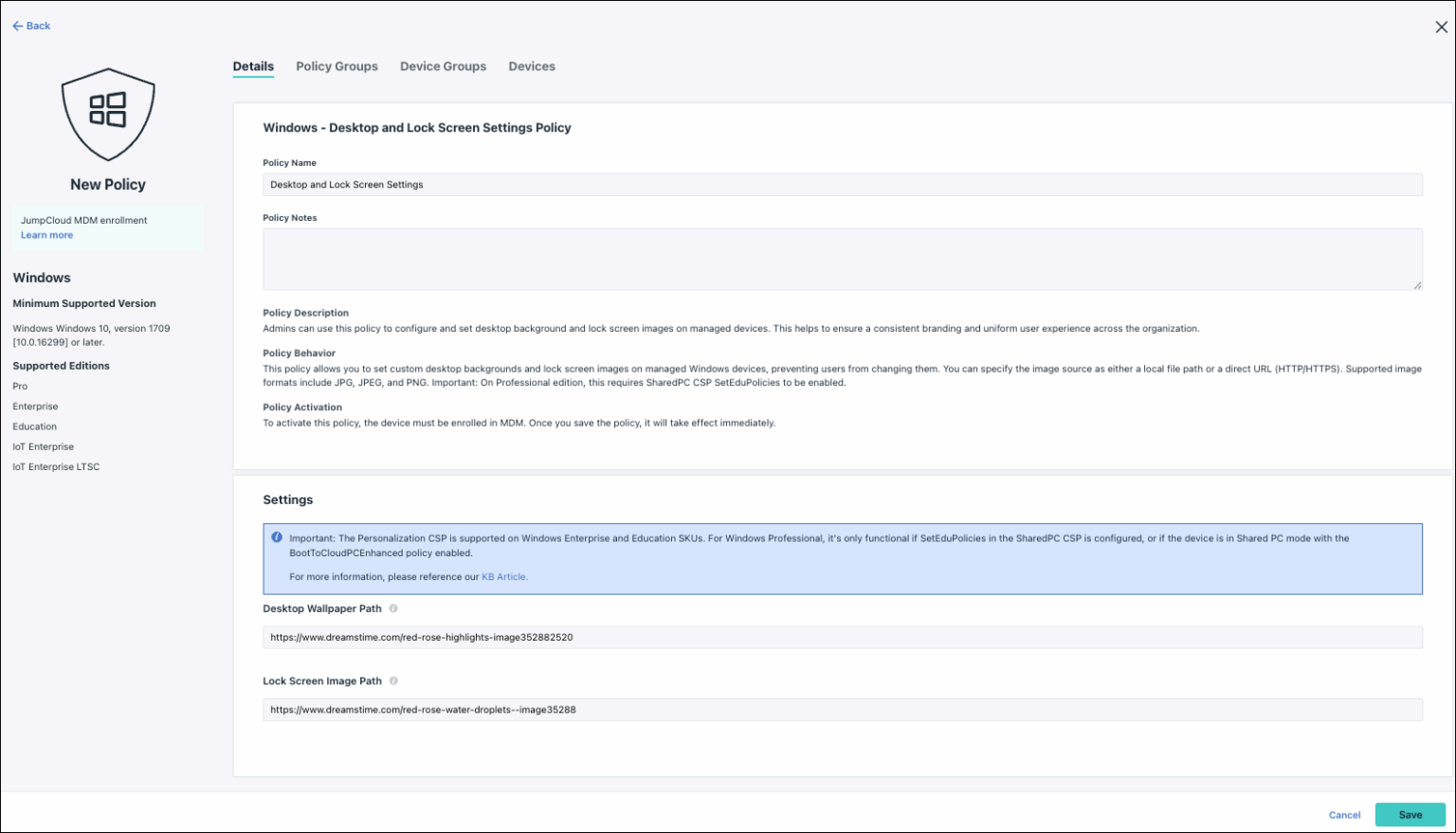 Create a Windows Desktop and Lock Screen Settings Policy - JumpCloud