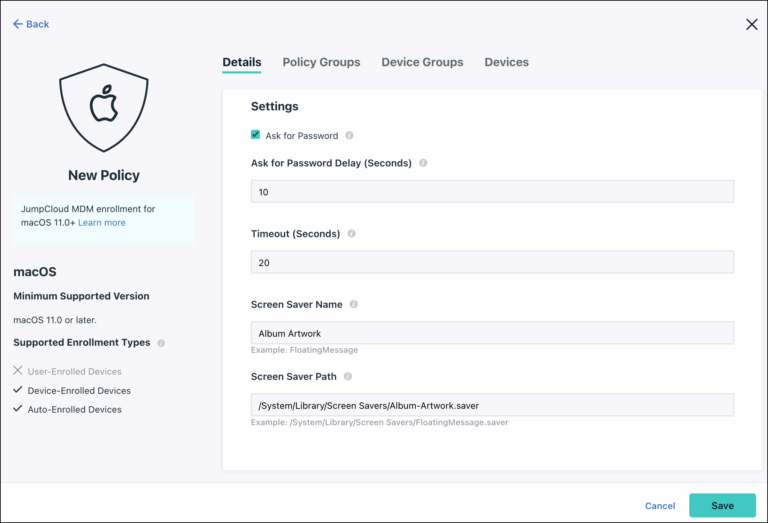 Create a Mac Lock Screen (Screen Saver) Policy - JumpCloud