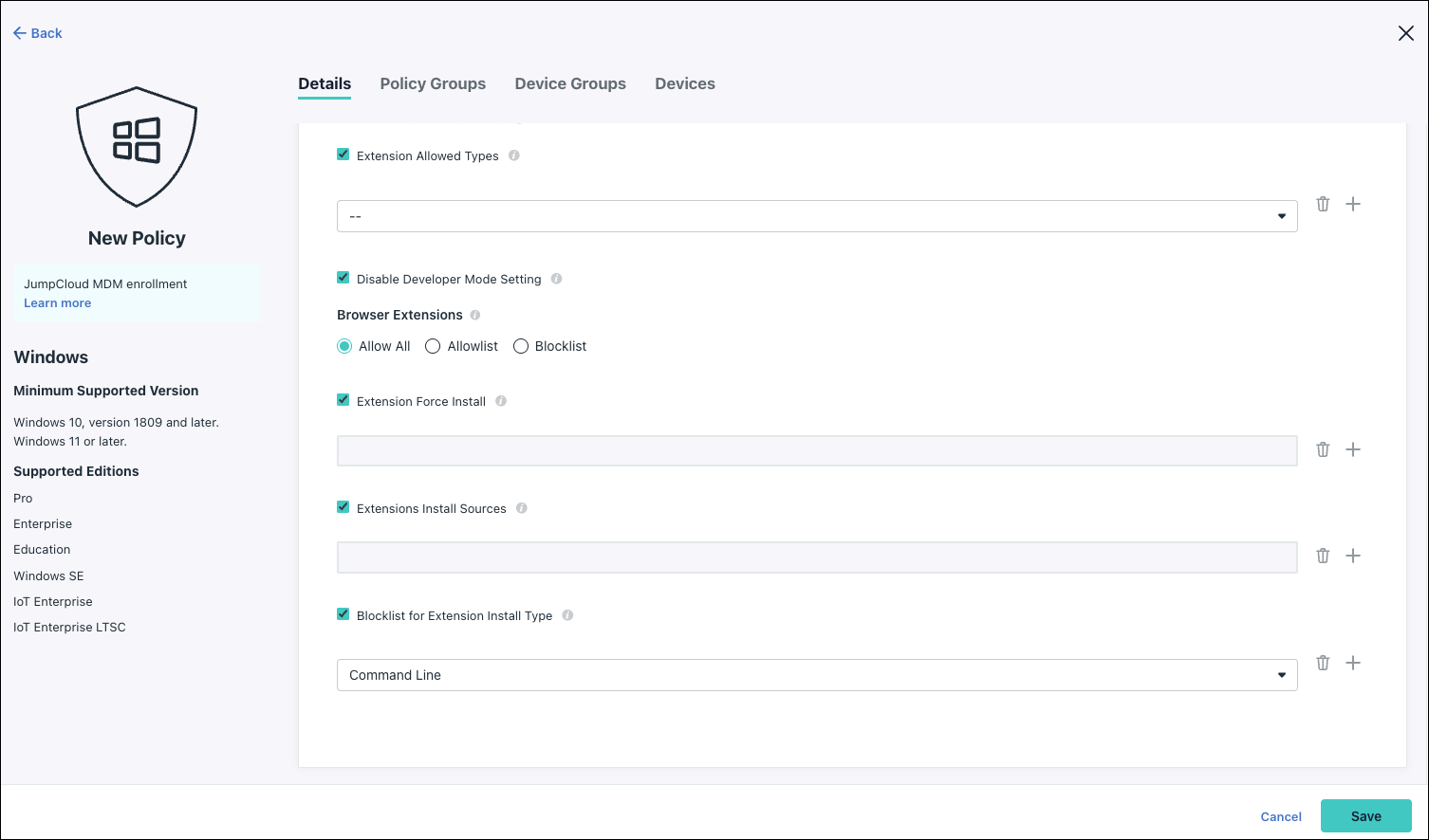 Create a Windows MS Edge Extension Policy - JumpCloud