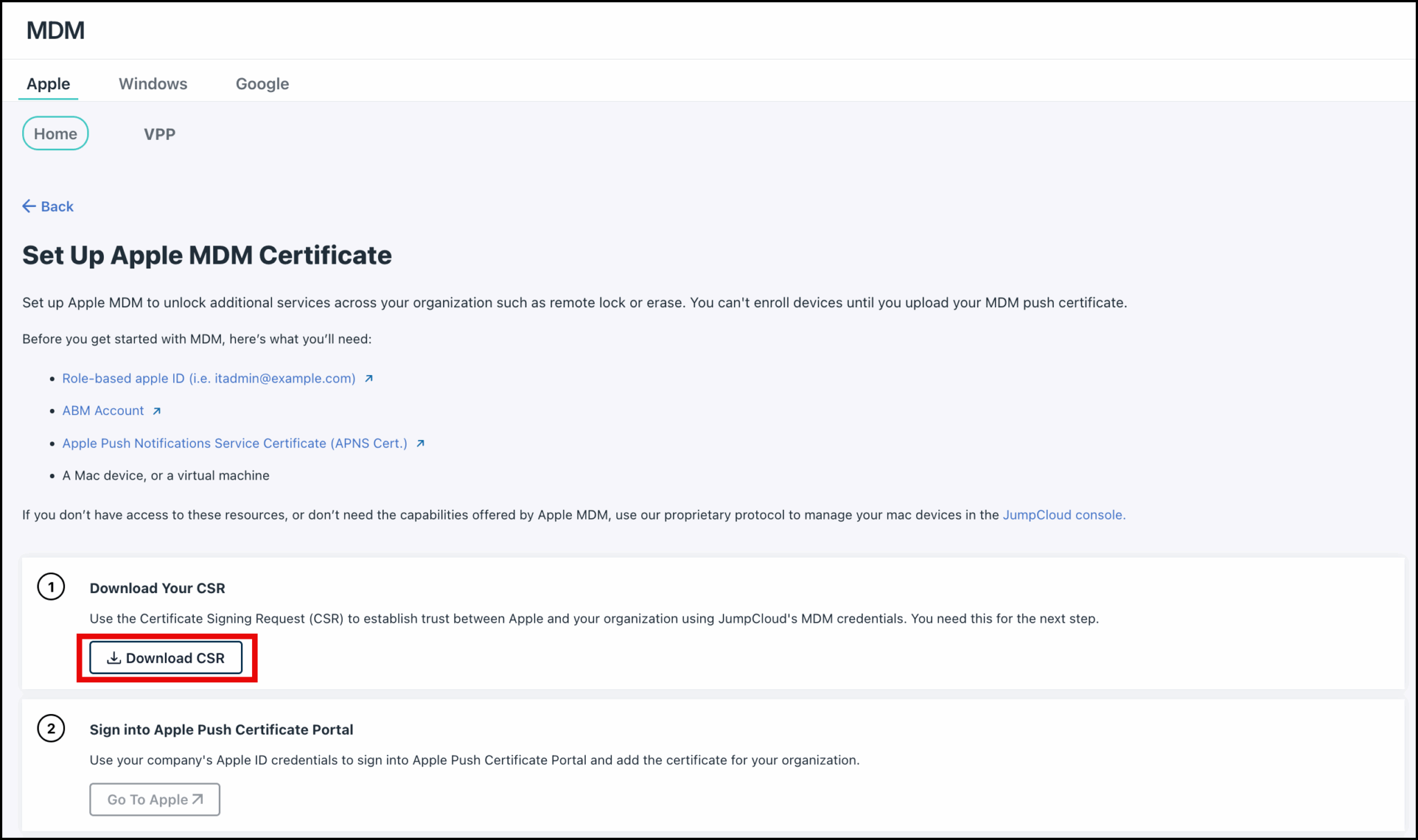 Set up Apple MDM - JumpCloud